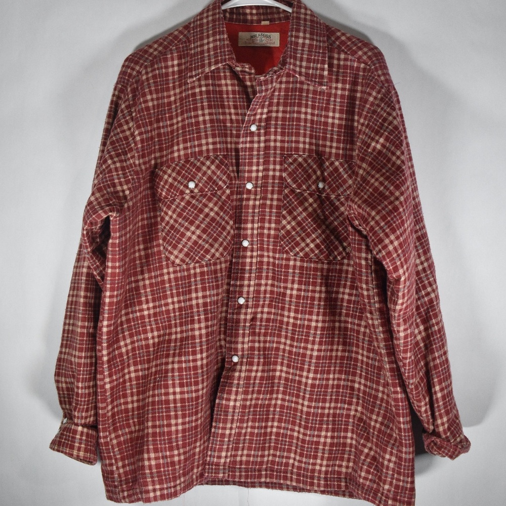 Vintage Mr. Leggs Plaid Red Flannel Jacket Size L Qui… - Gem